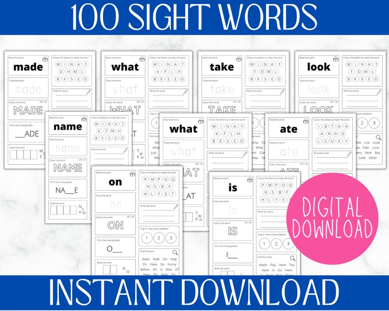 100 Printable Sight Words | Kindergarten Worksheets | Practice Spelling ...