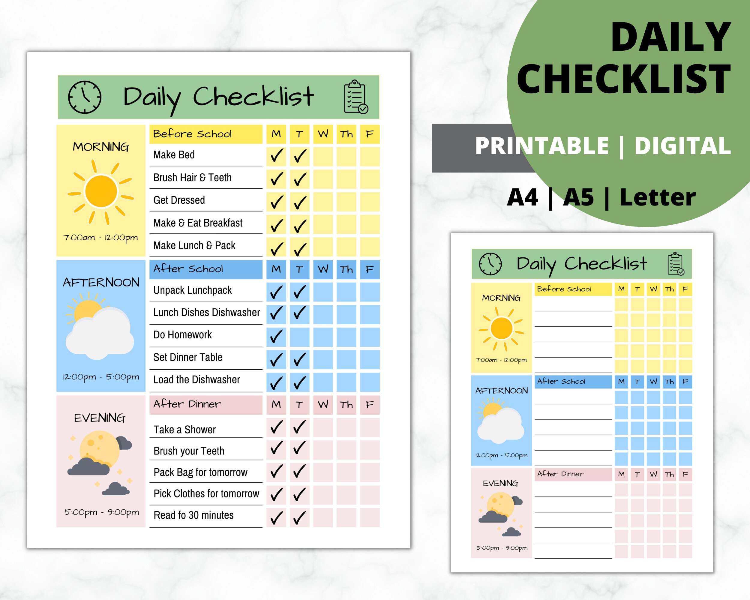 Daily School Checklist School Schedule Printable Daily - Etsy