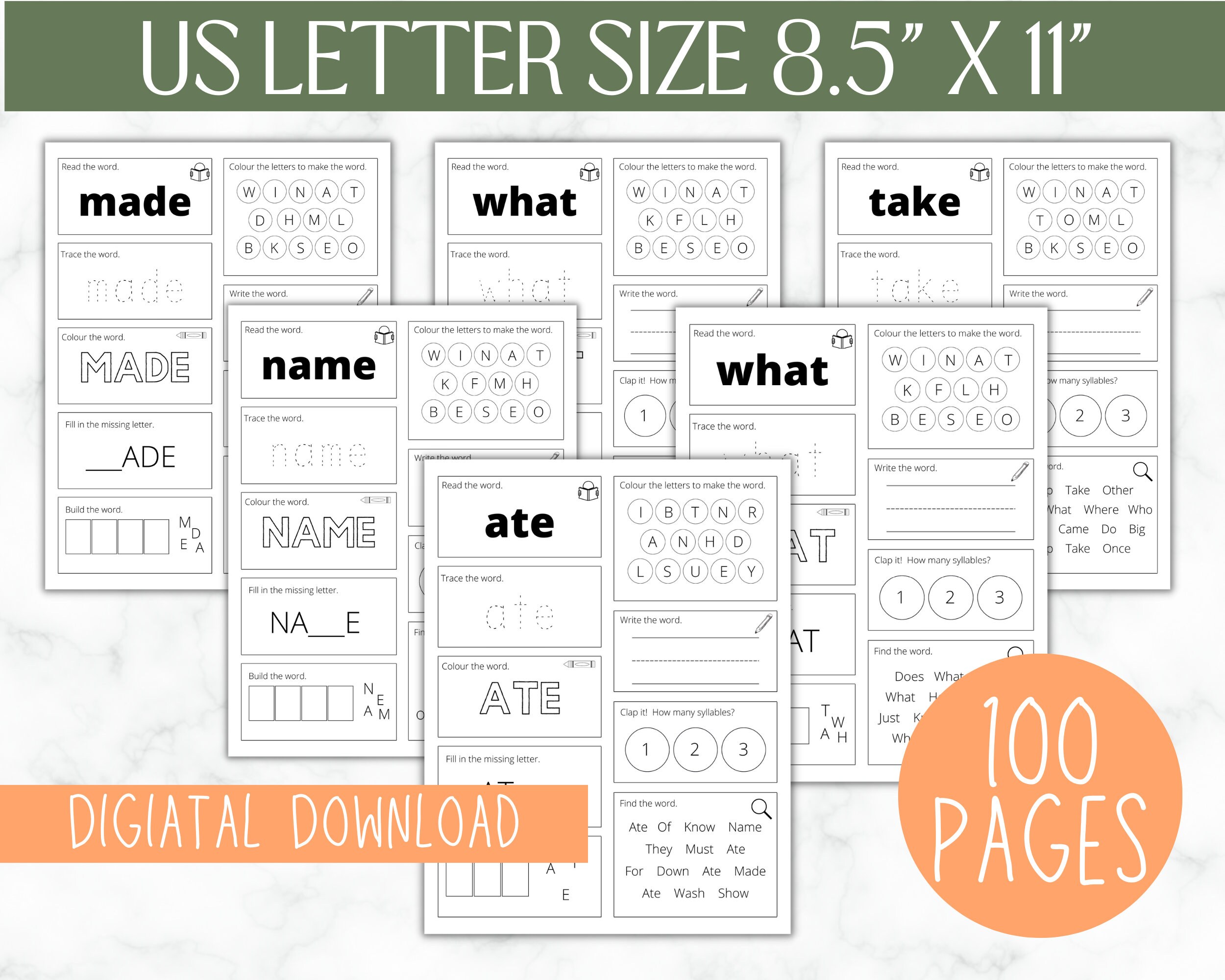 100 Printable Sight Words Kindergarten Worksheets Practice Spelling ...