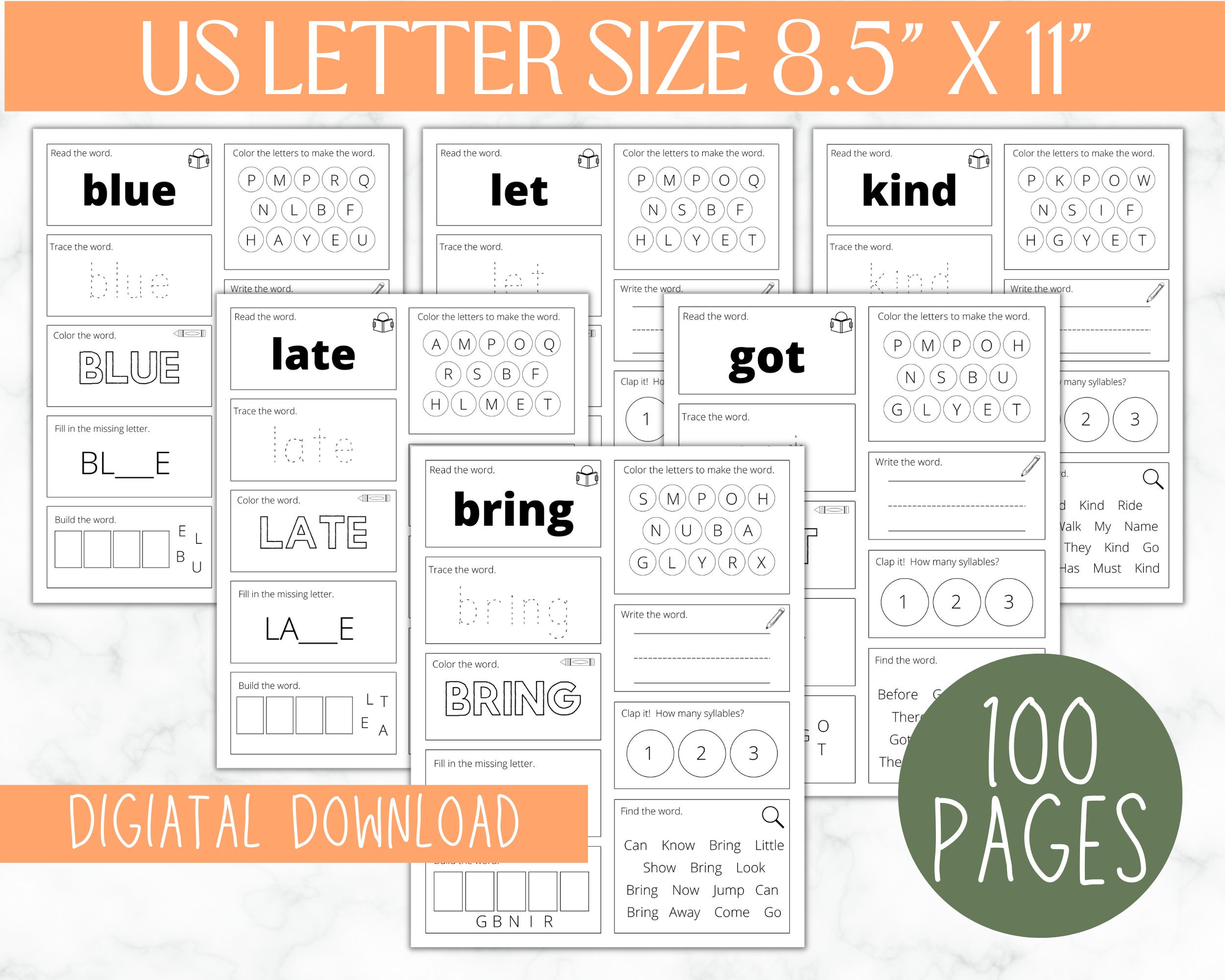 100 Printable Sight Words Kindergarten Worksheets Practice Spelling ...