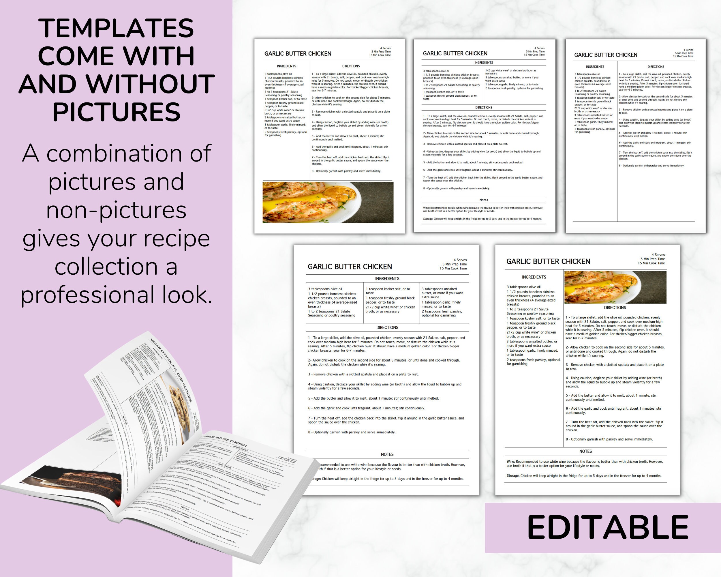 EDITABLE Recipe Template WORD Recipe Template Minimalist Design Meal ...