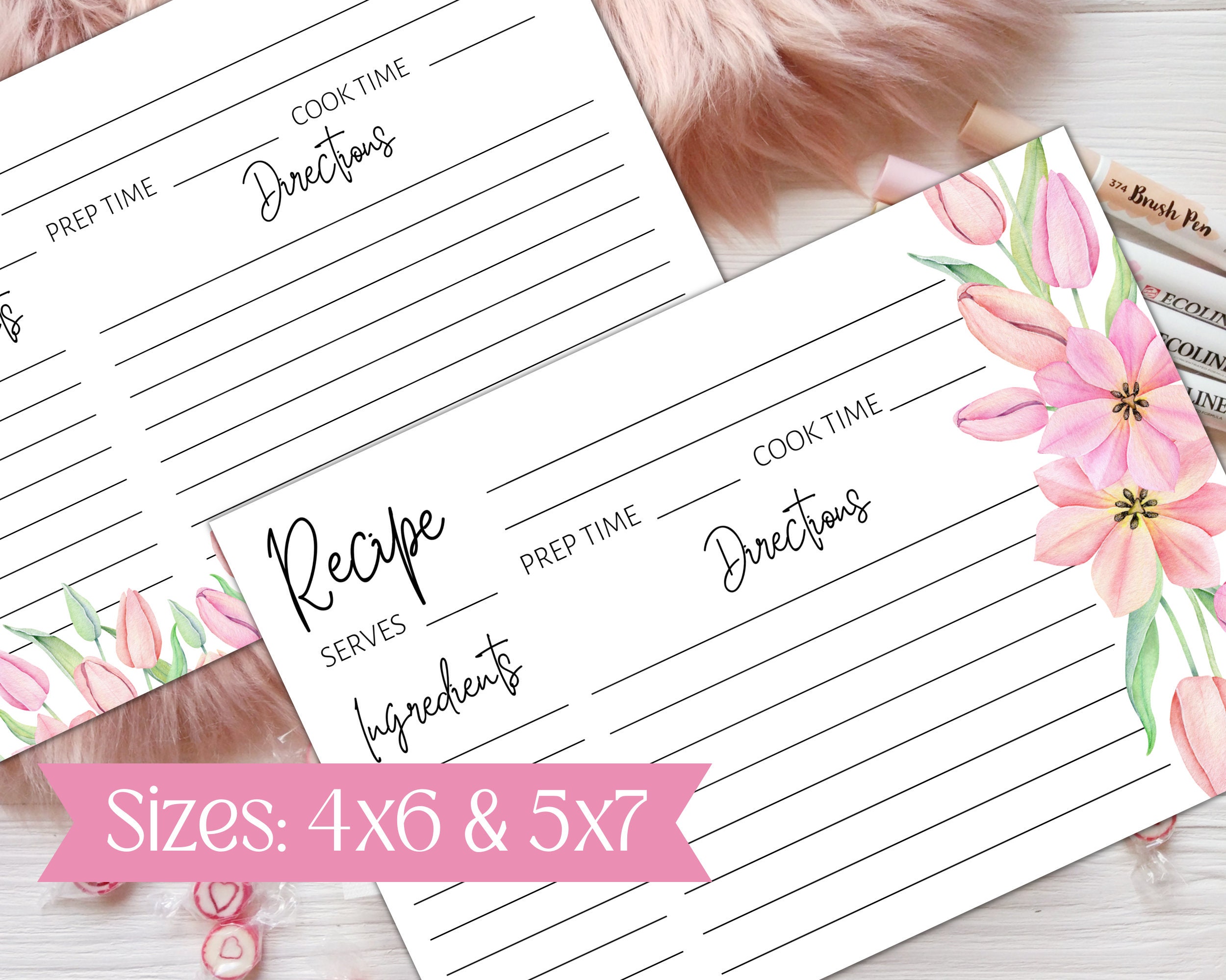 Recipe Card Template Tulip Bridal Shower Wedding Shower Tulip Theme ...