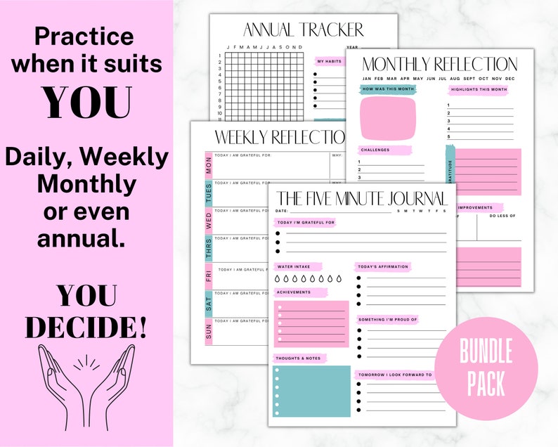 Gratitude Journal Printable BUNDLE Mindfulness Log Self-care Planner ...