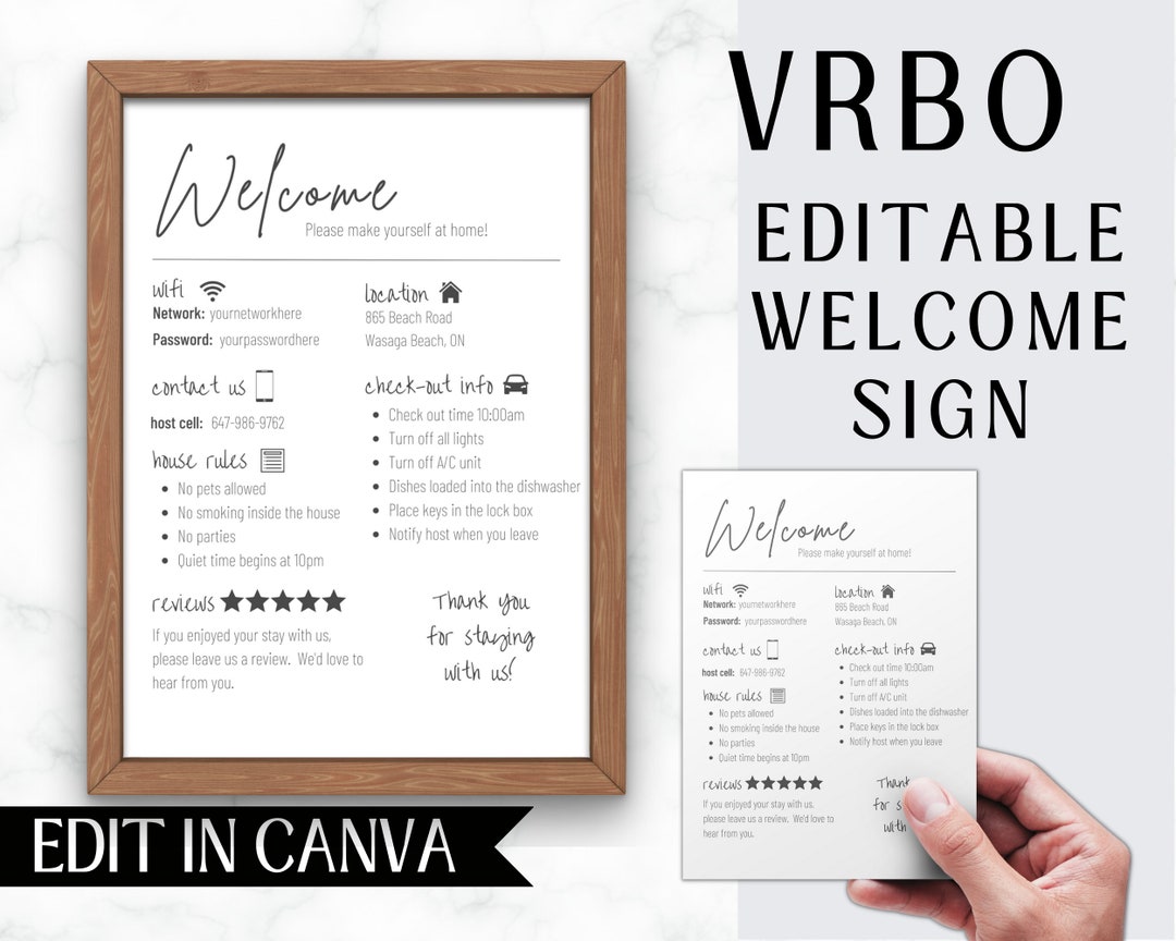 VRBO Welcome Sign | Editable Printable Sign | Minimalist Design ...