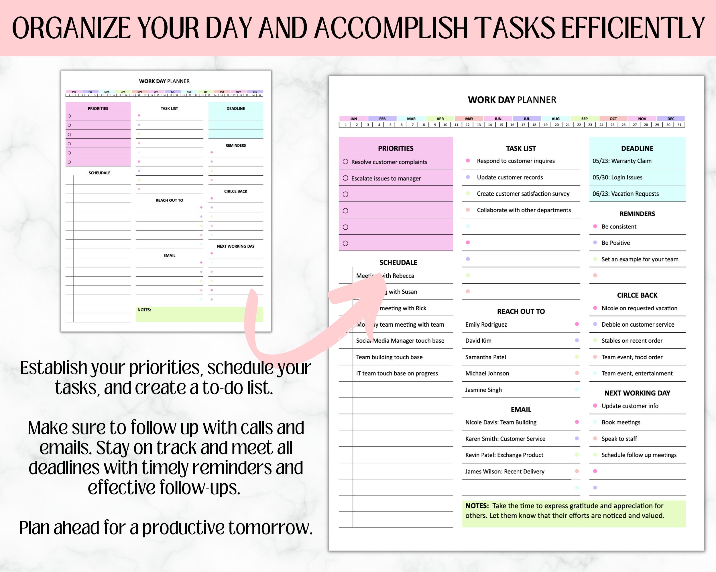 EDITABLE Work Planner Work Day Organizer Editable Daily - Etsy
