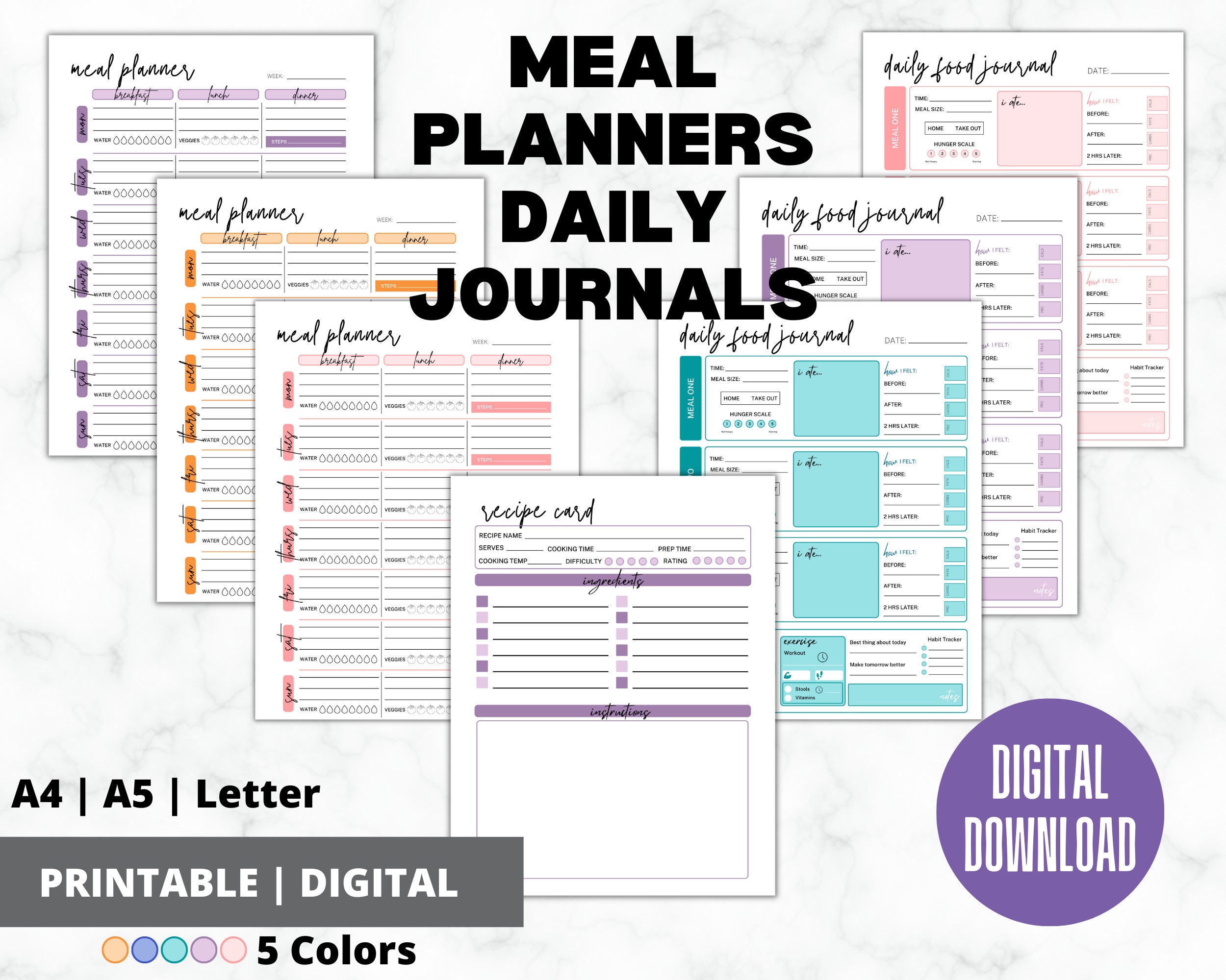 Daily Meal Plan Journal | Printable Grocery List | Weekly Meal Planning ...