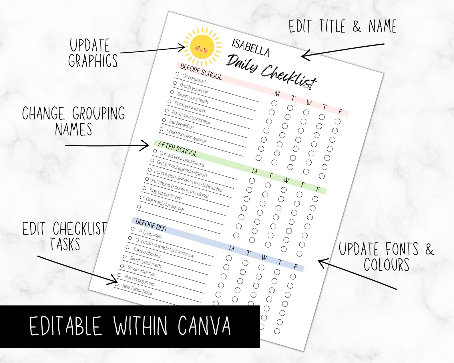 EDITABLE Daily Checklist Weekly Planner Family to Do List Command ...