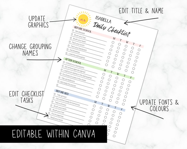 EDITABLE Daily Checklist Weekly Planner Family to Do List Command ...