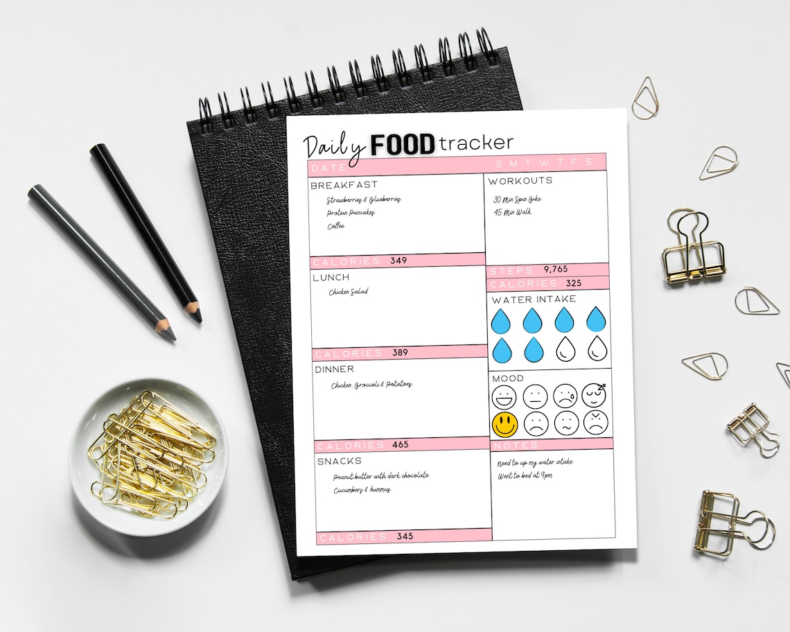 Mindful Eating Journal Printable Daily Food Diary Weight Loss Calorie ...