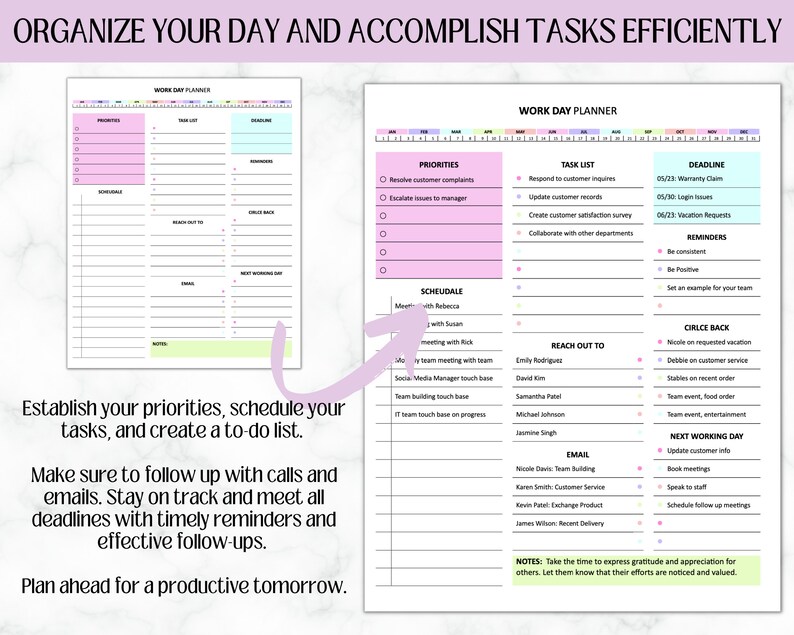 EDITABLE Work Planner Work Day Organizer Editable Daily Planner ...
