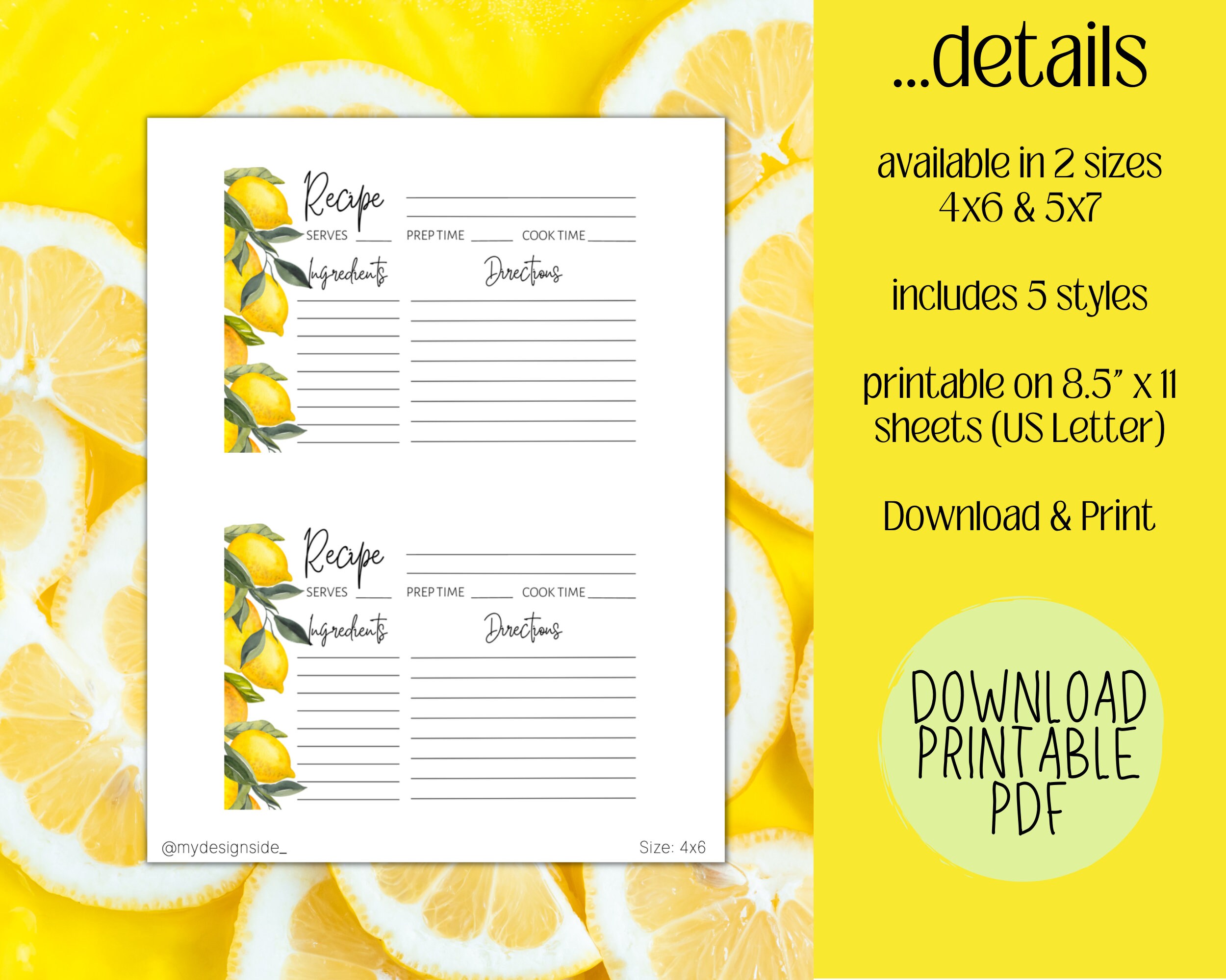 Recipe Card Template | Citrus Bridal Shower | Wedding Shower | Citrus ...