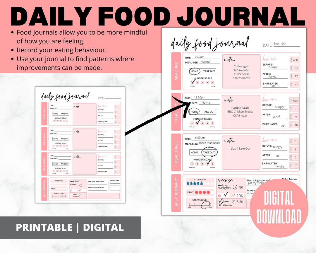 Daily Meal Plan Journal Printable Grocery List Weekly Meal Planning ...