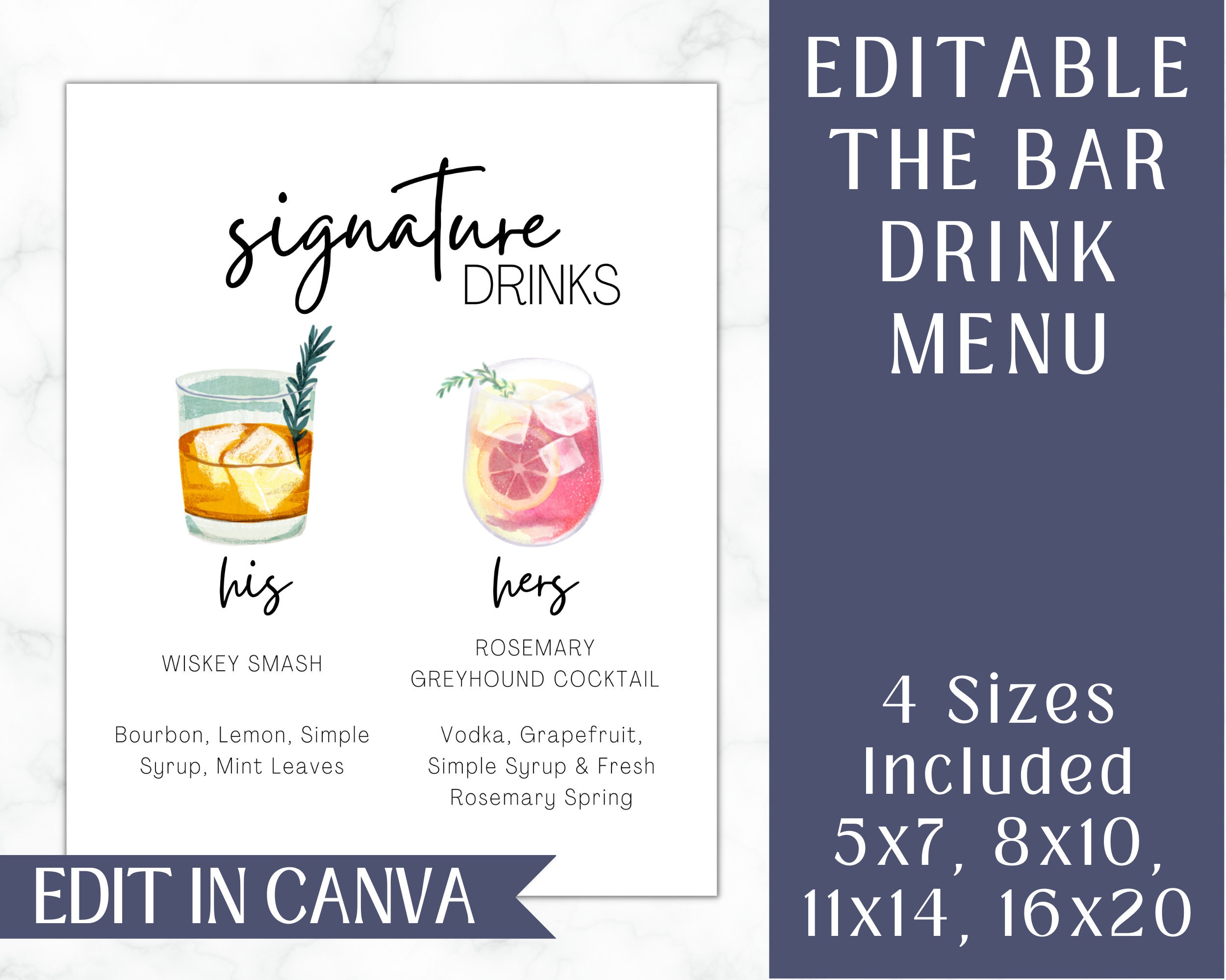 Editable Bar Menu Template Customizable Drink List for Weddings ...