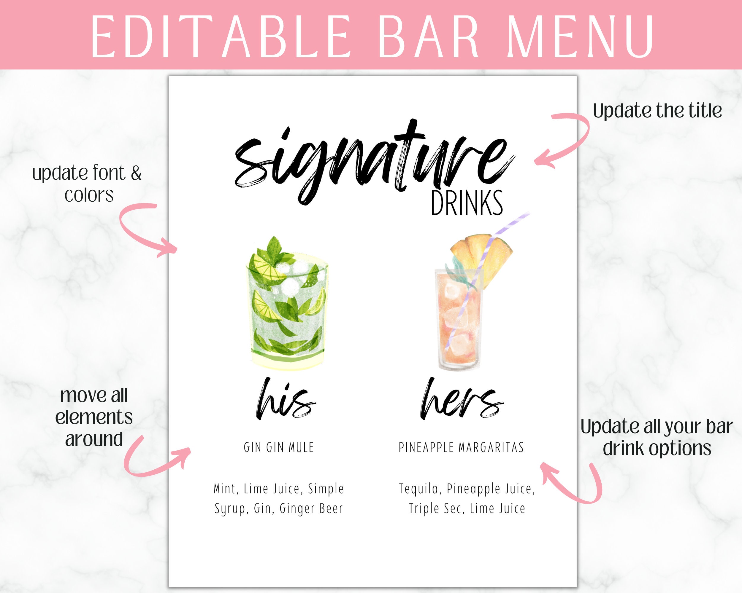 Editable Bar Menu Template Customizable Drink List for - Etsy