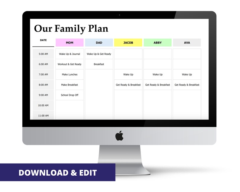 EDITABLE Daily Family Planner Schedule | Hourly Planner | Family ...