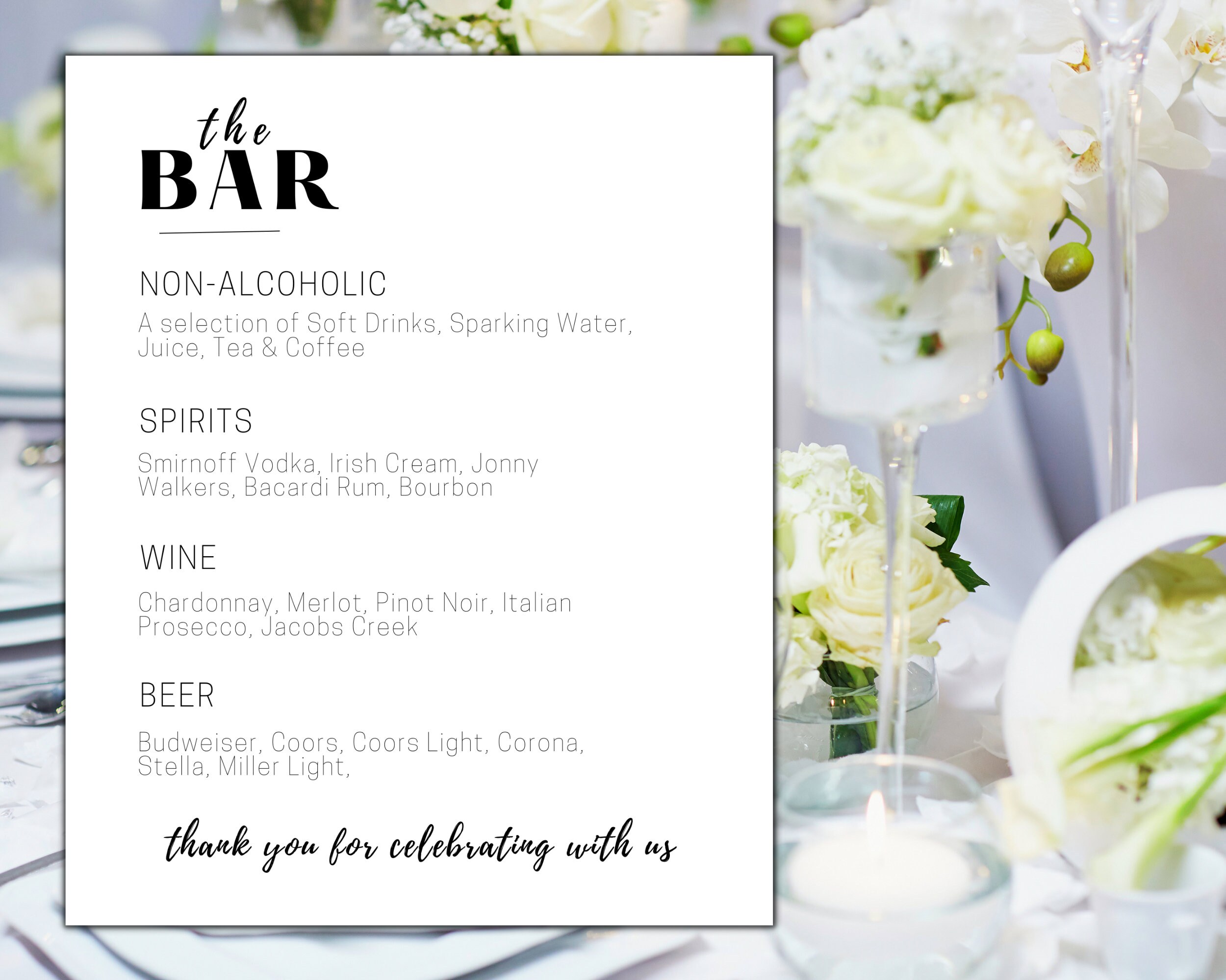 Editable Bar Menu Template Customizable Drink List for Weddings ...