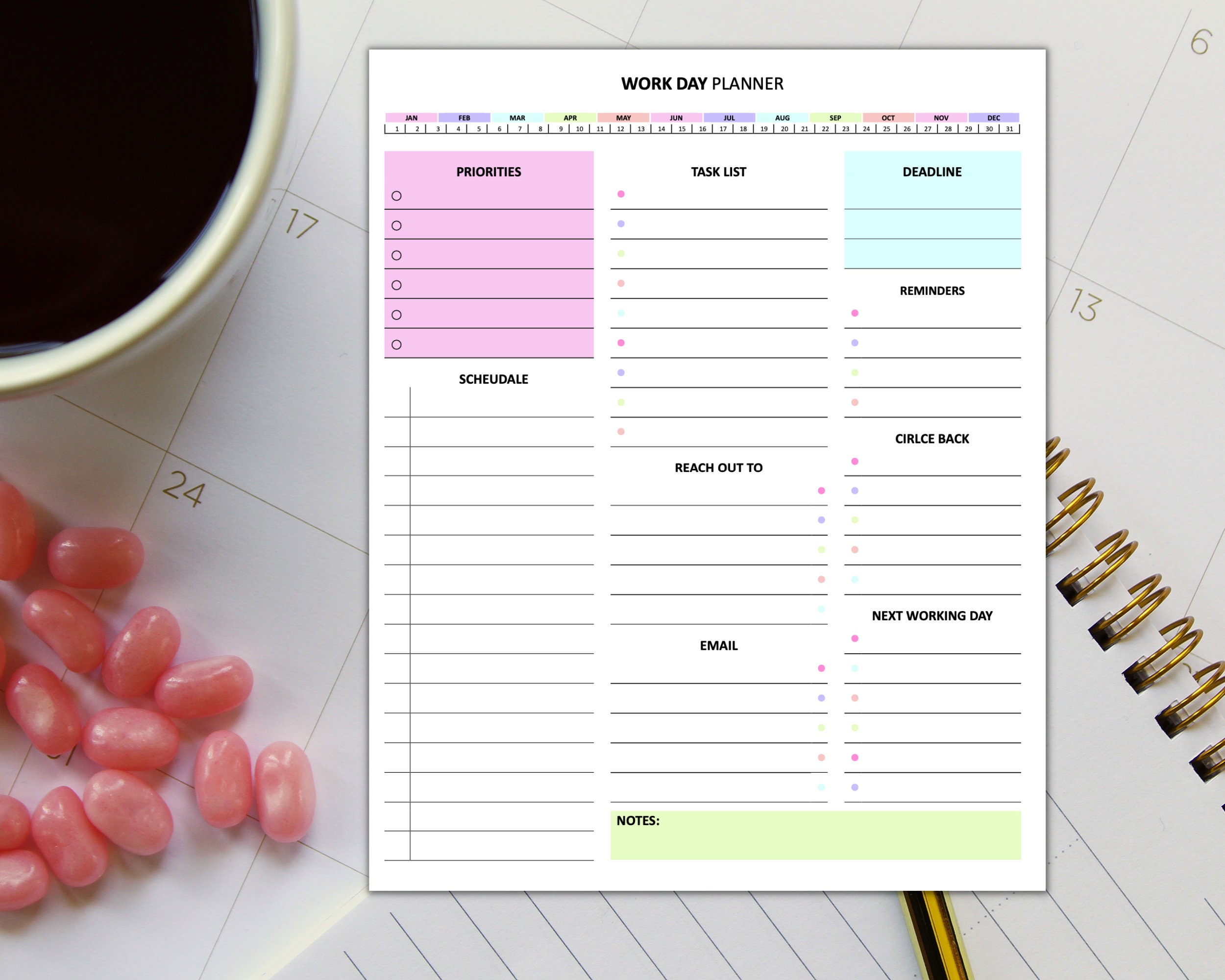 EDITABLE Work Planner Work Day Organizer Editable Daily - Etsy