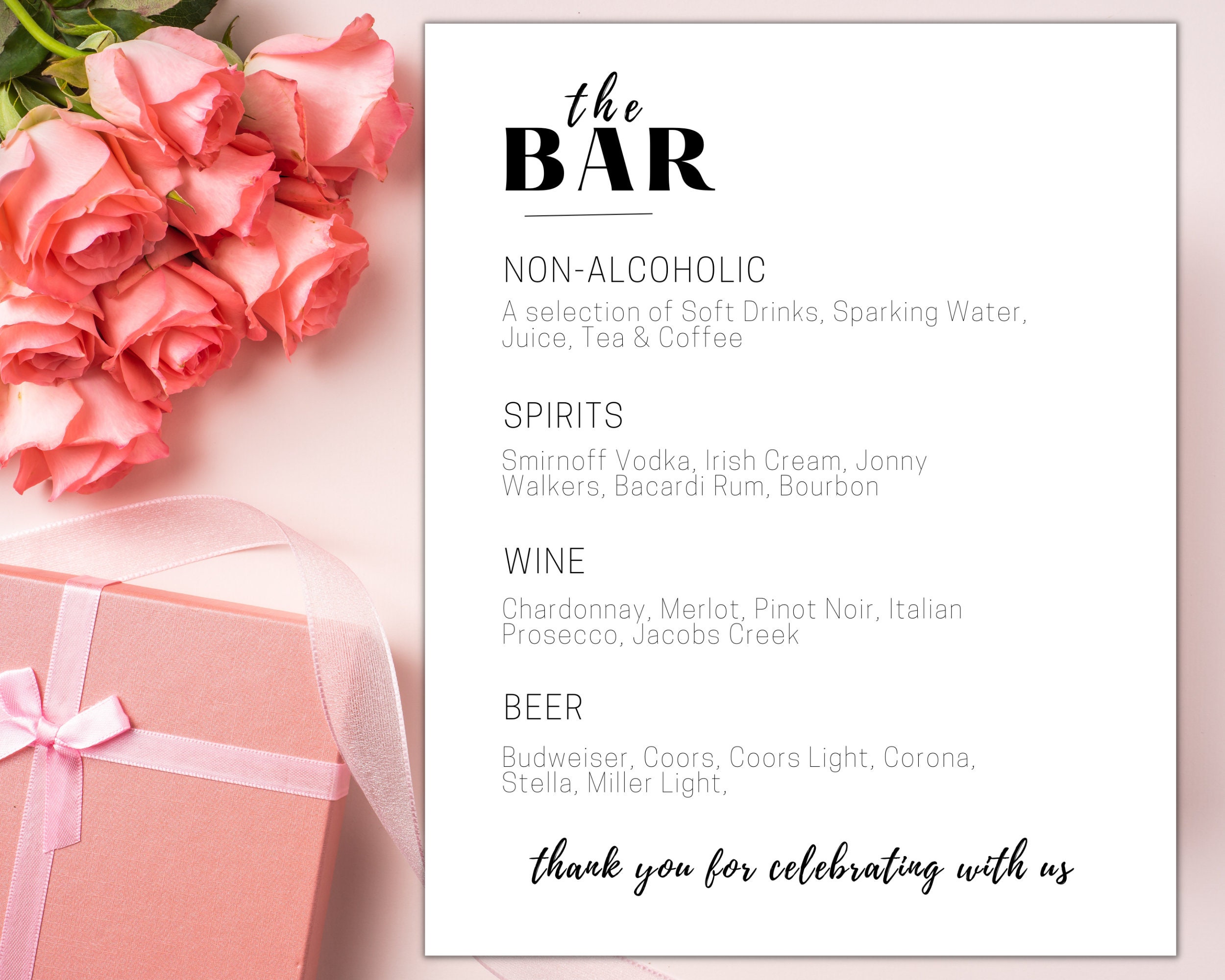 Editable Bar Menu Template Customizable Drink List for Weddings ...