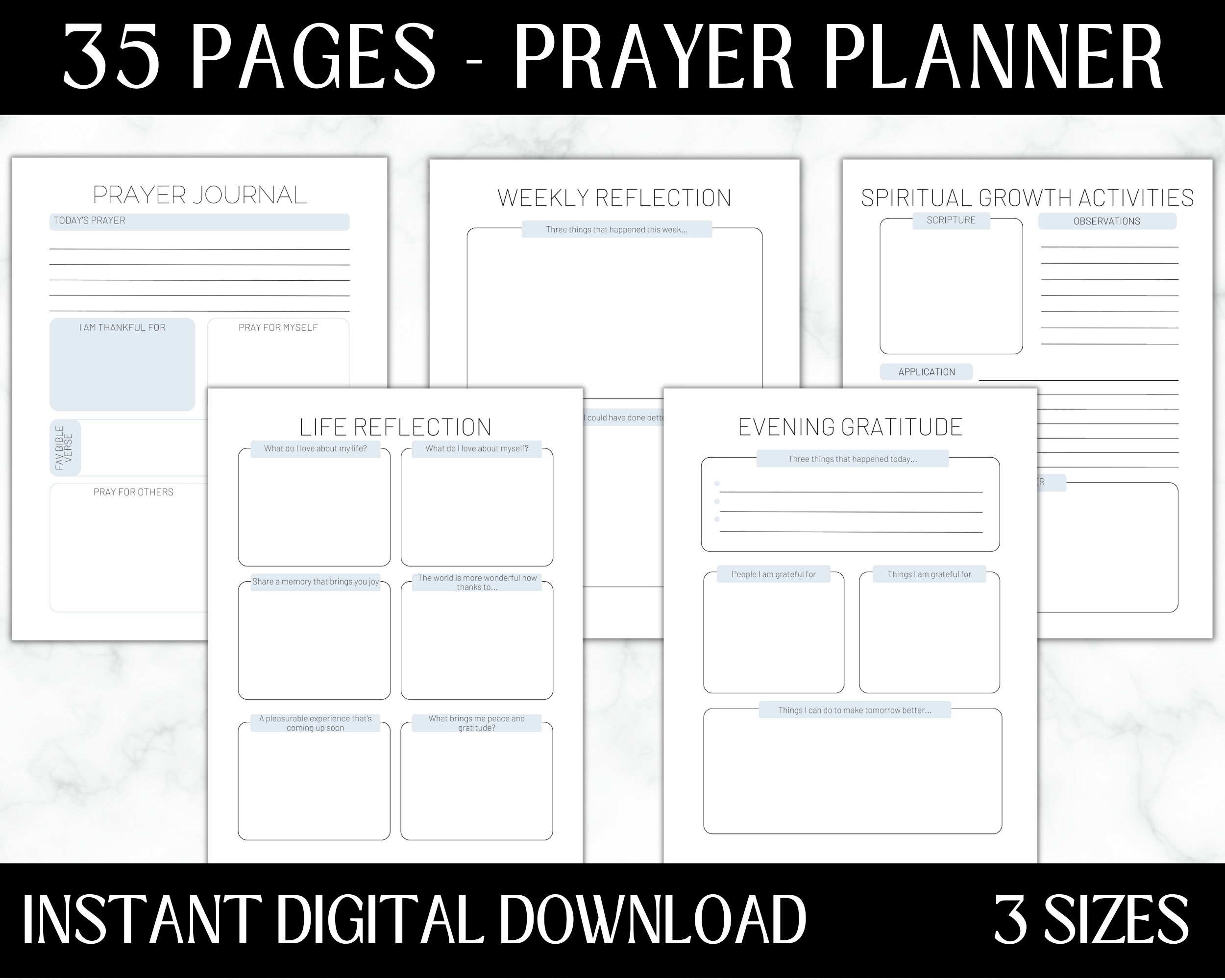 Prayer Planner Printable Daily Gratitude Journal Prayer Notes Sermons ...