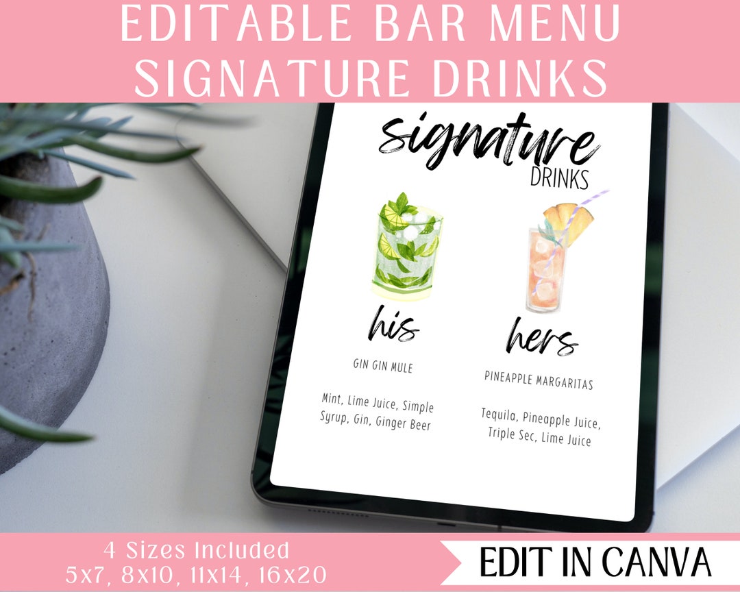 Editable Bar Menu Template Customizable Drink List for - Etsy