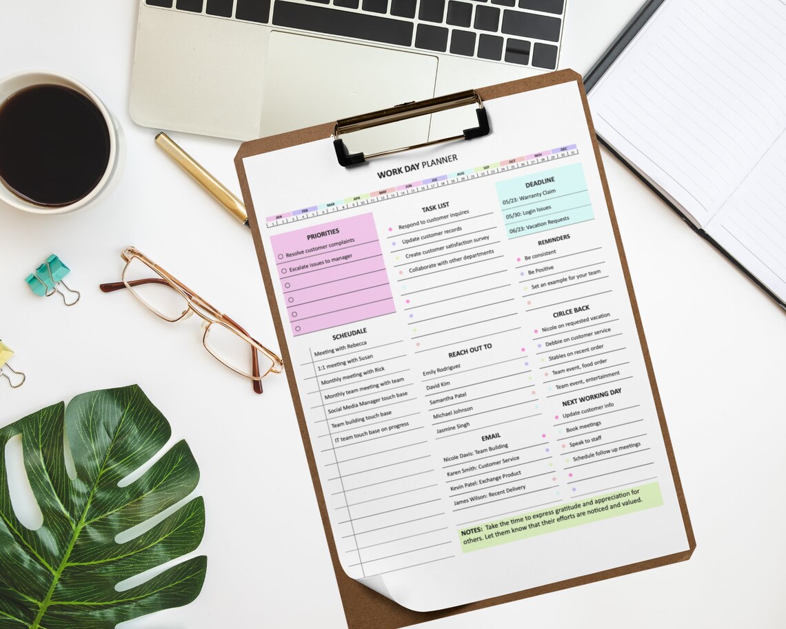 EDITABLE Work Planner Work Day Organizer Editable Daily Planner ...