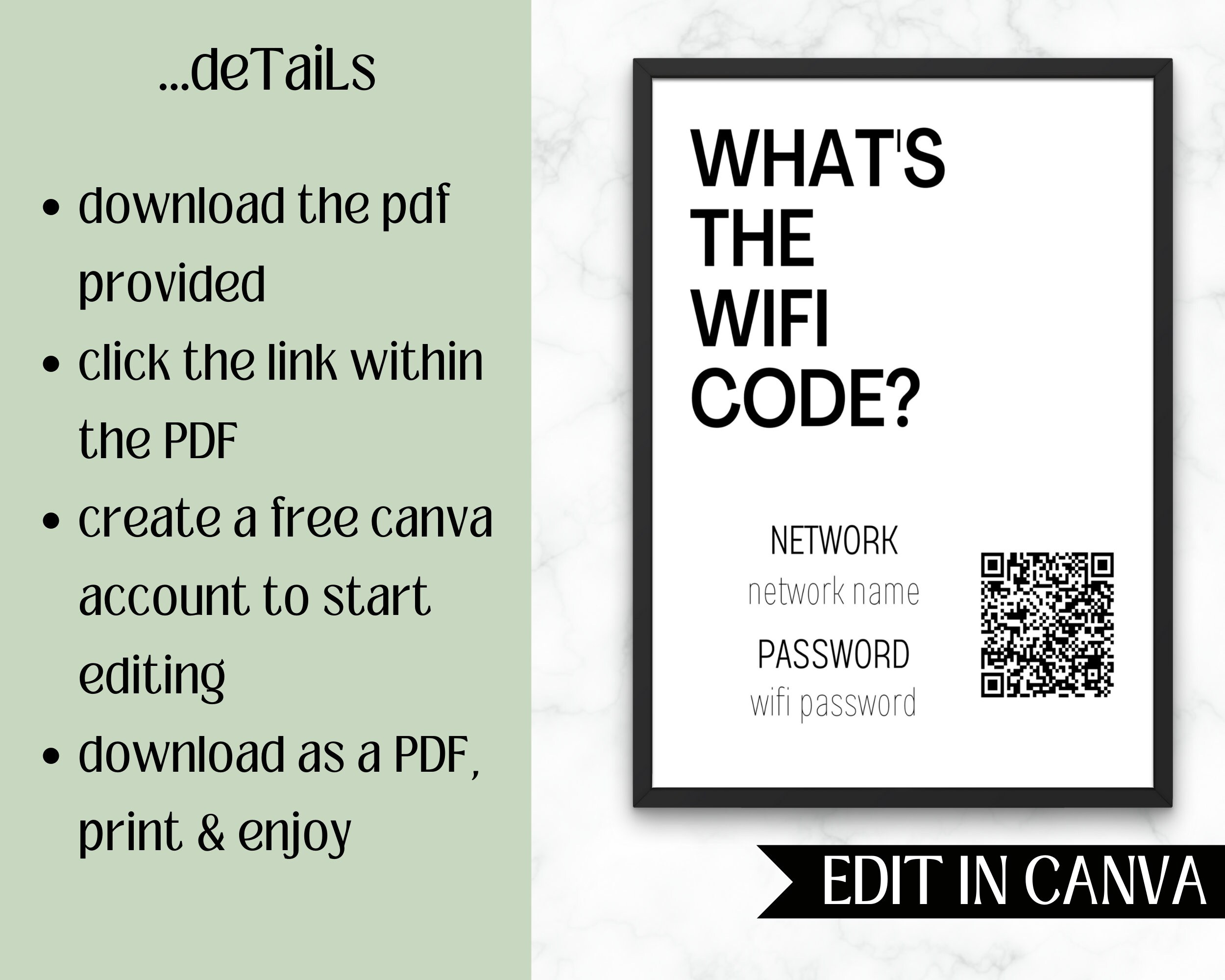 Wifi Password Sign Editable Wifi Sign Edit in Canva Edit & Print Airbnb ...