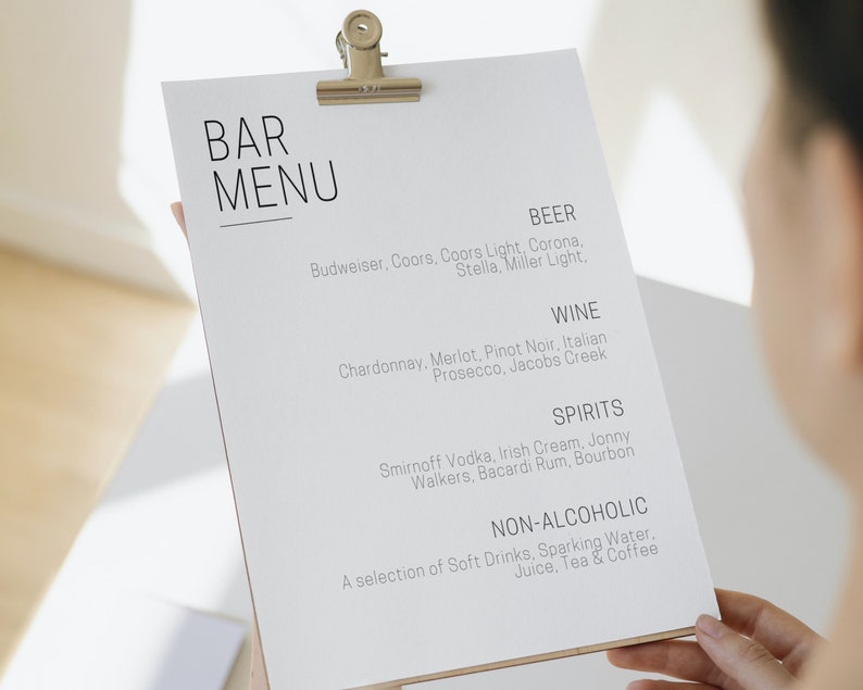 Editable Bar Menu Template | Customizable Drink List for Weddings ...