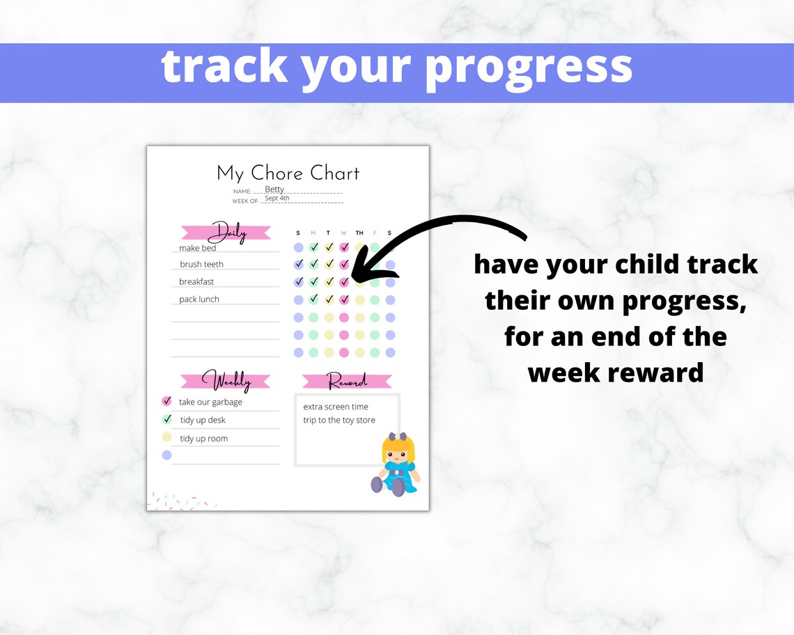 Kids Chore Chart Printable Responsibilities Tracker Reward Chart ...