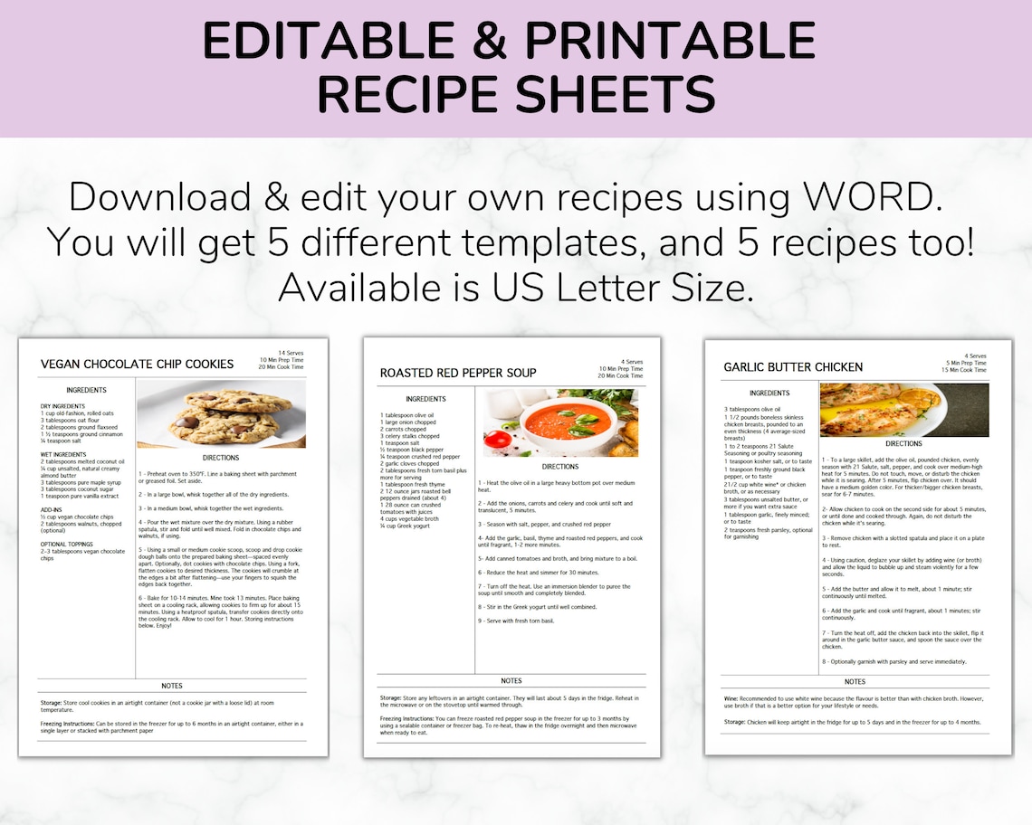 EDITABLE Recipe Template | WORD Recipe Template | Minimalist Design ...