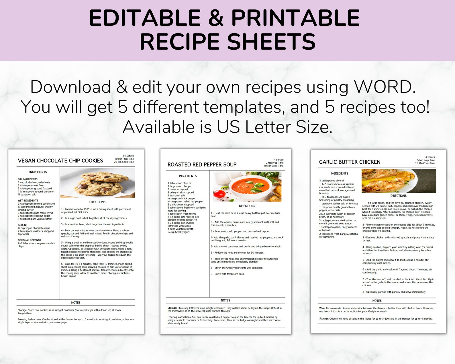 EDITABLE Recipe Template | WORD Recipe Template | Minimalist Design ...