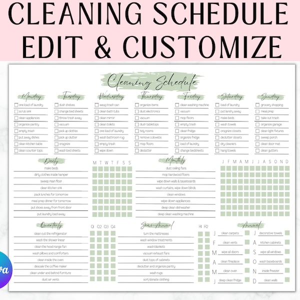 Weekly Cleaning Checklist - Etsy