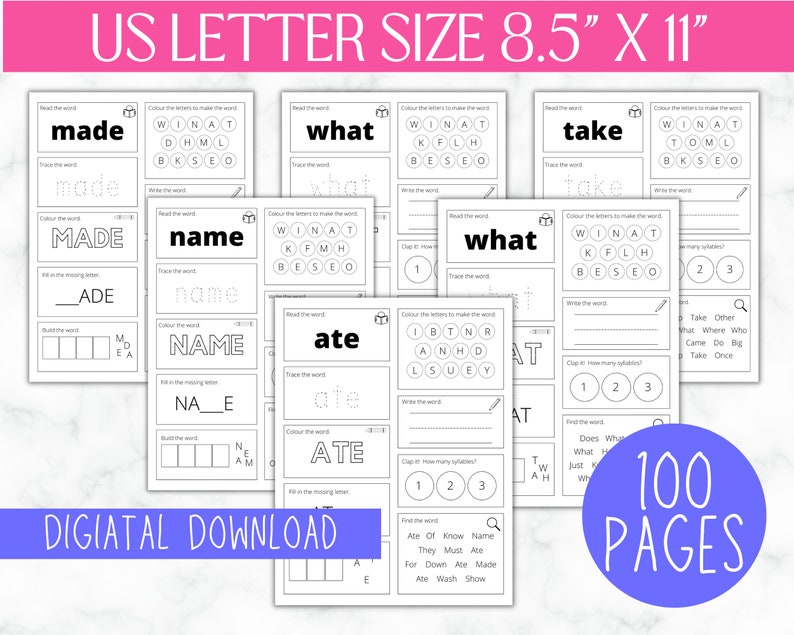 100 Printable Sight Words | Kindergarten Worksheets | Practice Spelling ...