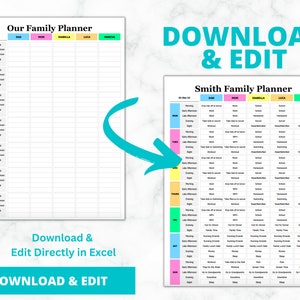 EDITABLE Daily Family Planner Schedule | Hourly Planner | Family ...