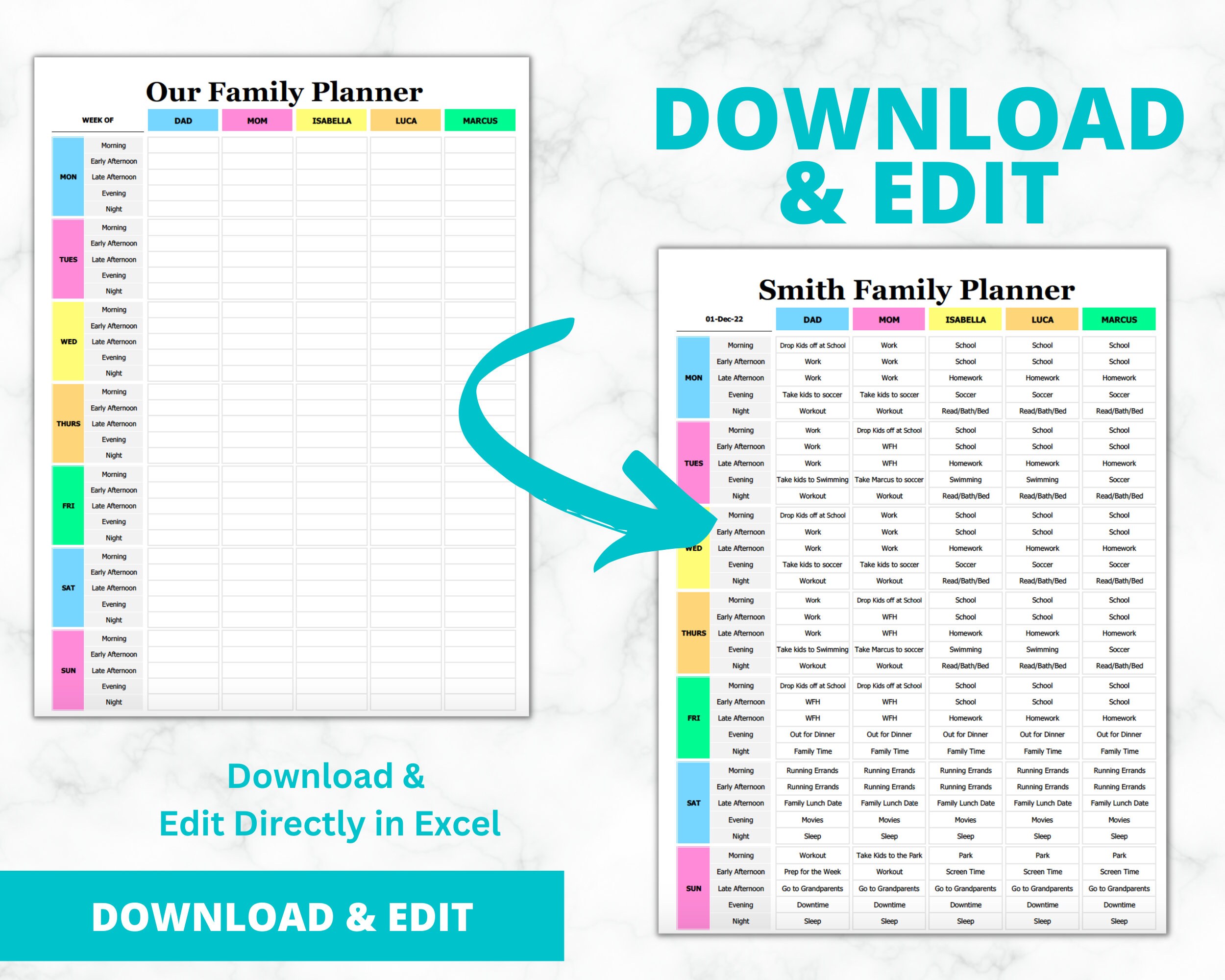 EDITABLE Daily Family Planner Schedule | Hourly Planner | Family ...