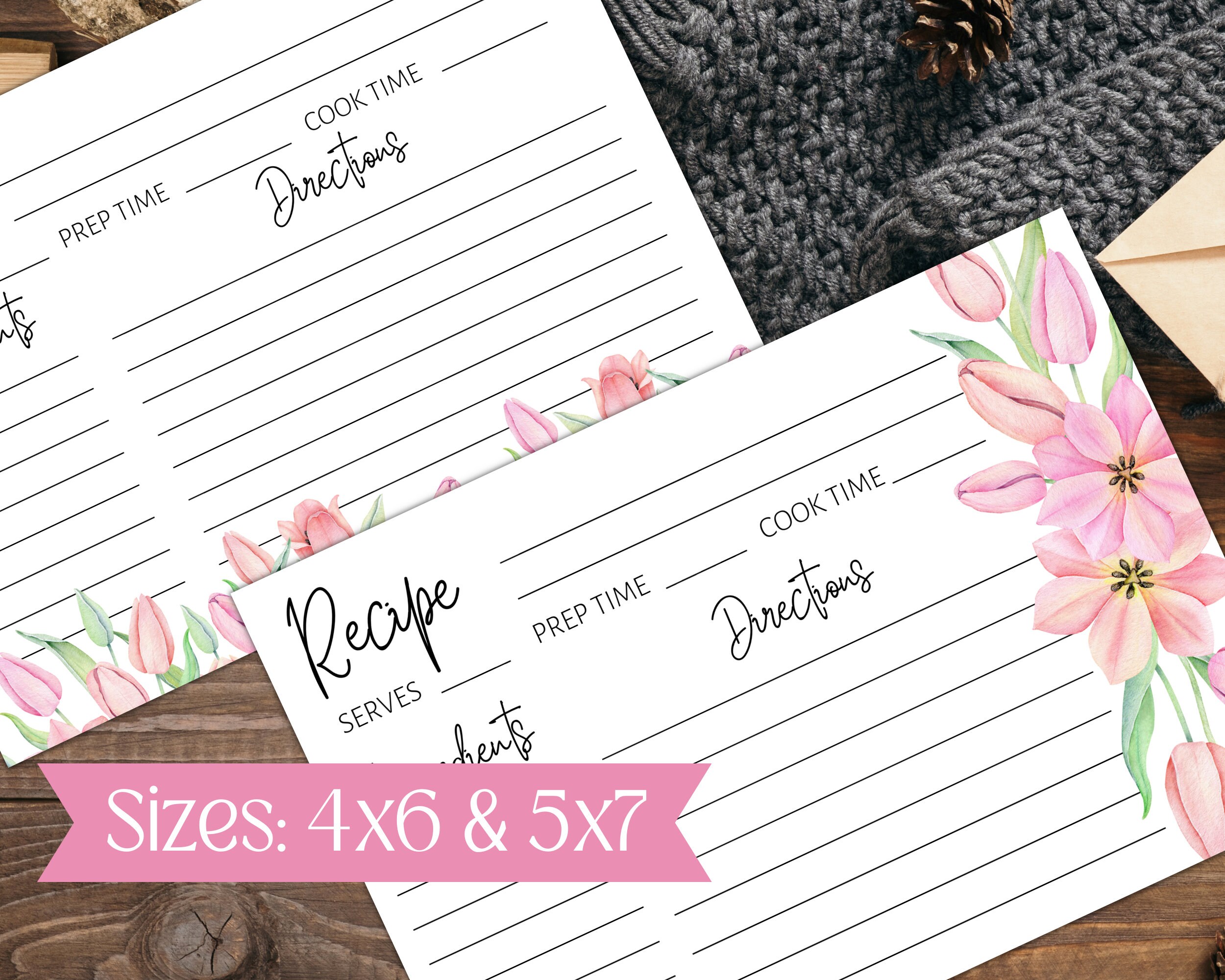 Recipe Card Template Tulip Bridal Shower Wedding Shower Tulip Theme ...