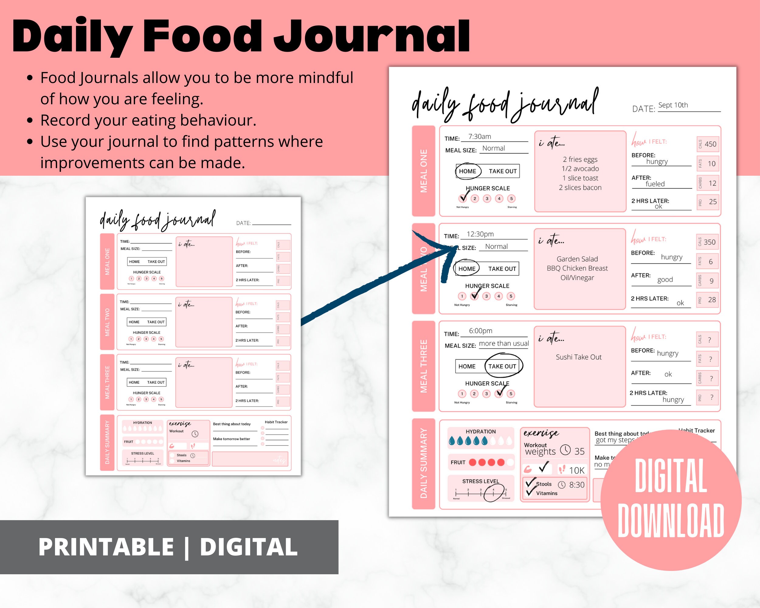 Daily Meal Planning | Printable Grocery List | Weekly Food Journal ...