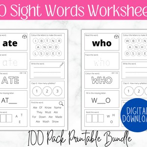 100 Printable Sight Words | Kindergarten Worksheets | Practice Spelling ...