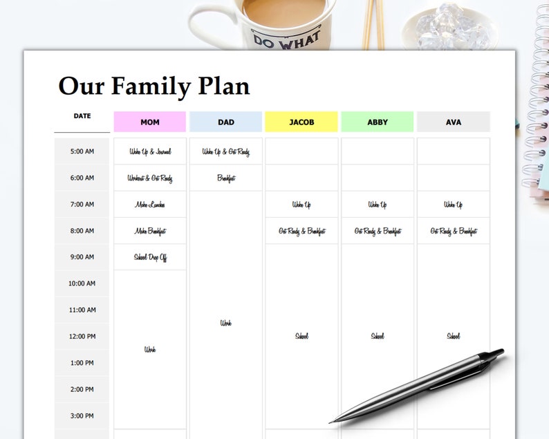 EDITABLE Daily Family Planner Schedule | Hourly Planner | Family ...