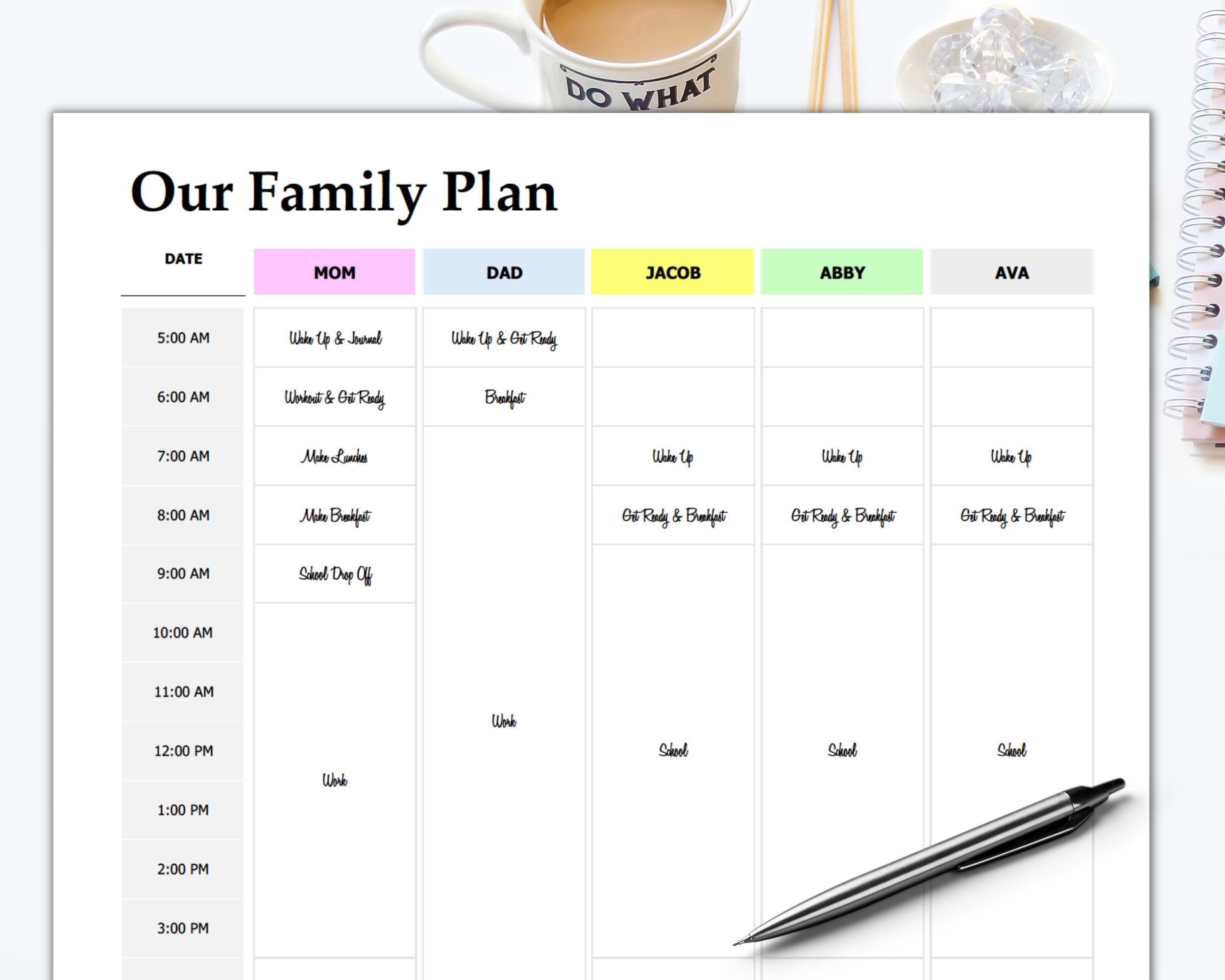 EDITABLE Daily Family Planner Schedule | Hourly Planner | Family ...