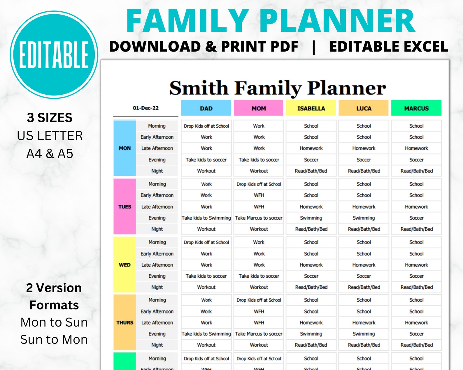 EDITABLE Daily Family Planner Schedule | Hourly Planner | Family ...