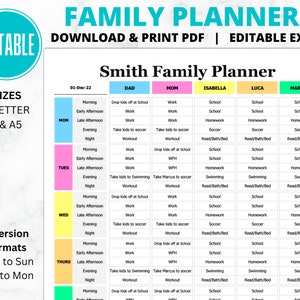 EDITABLE Daily Family Planner Schedule | Hourly Planner | Family ...