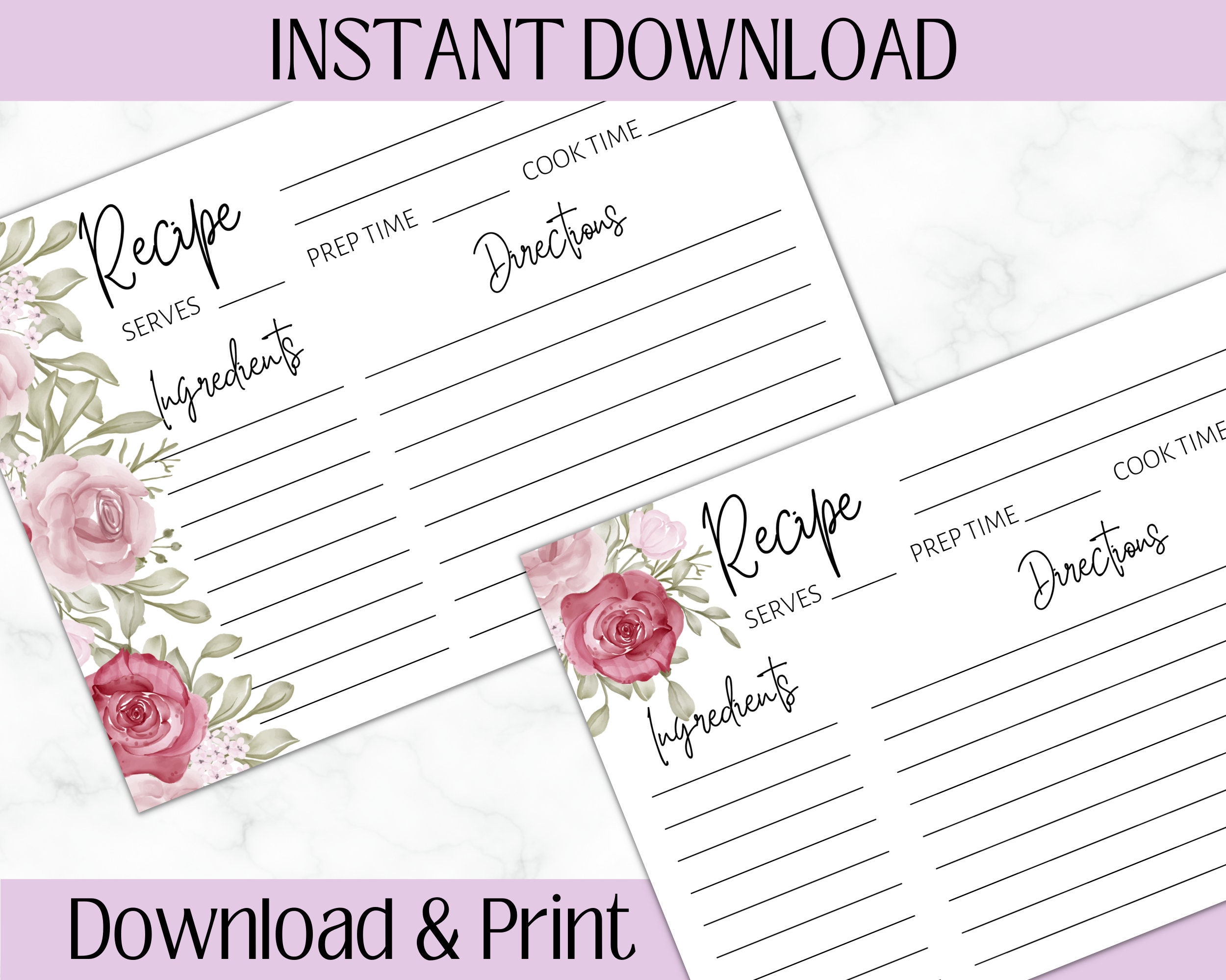 Recipe Card Template | Floral Bridal Shower | Wedding Shower | Floral ...