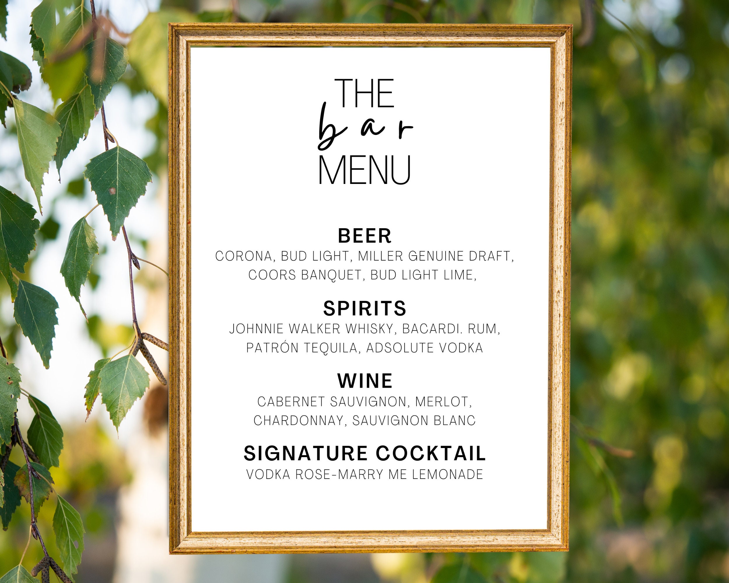 The Bar Menu Editable Wedding Drinks Sign Signature Drink Menu Alcohol ...
