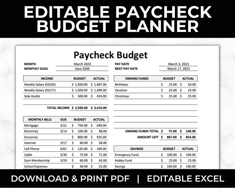 EDITABLE Budget Planner | Biweekly Finance Planner | Paycheck Tracker ...