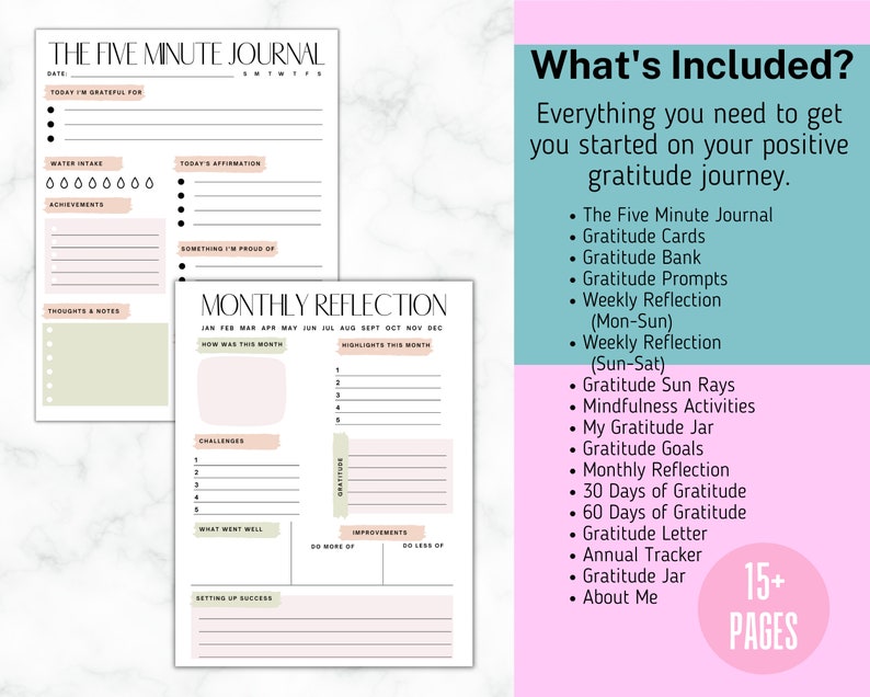 Gratitude Journal Printable BUNDLE Mindfulness Log Self-care Planner ...