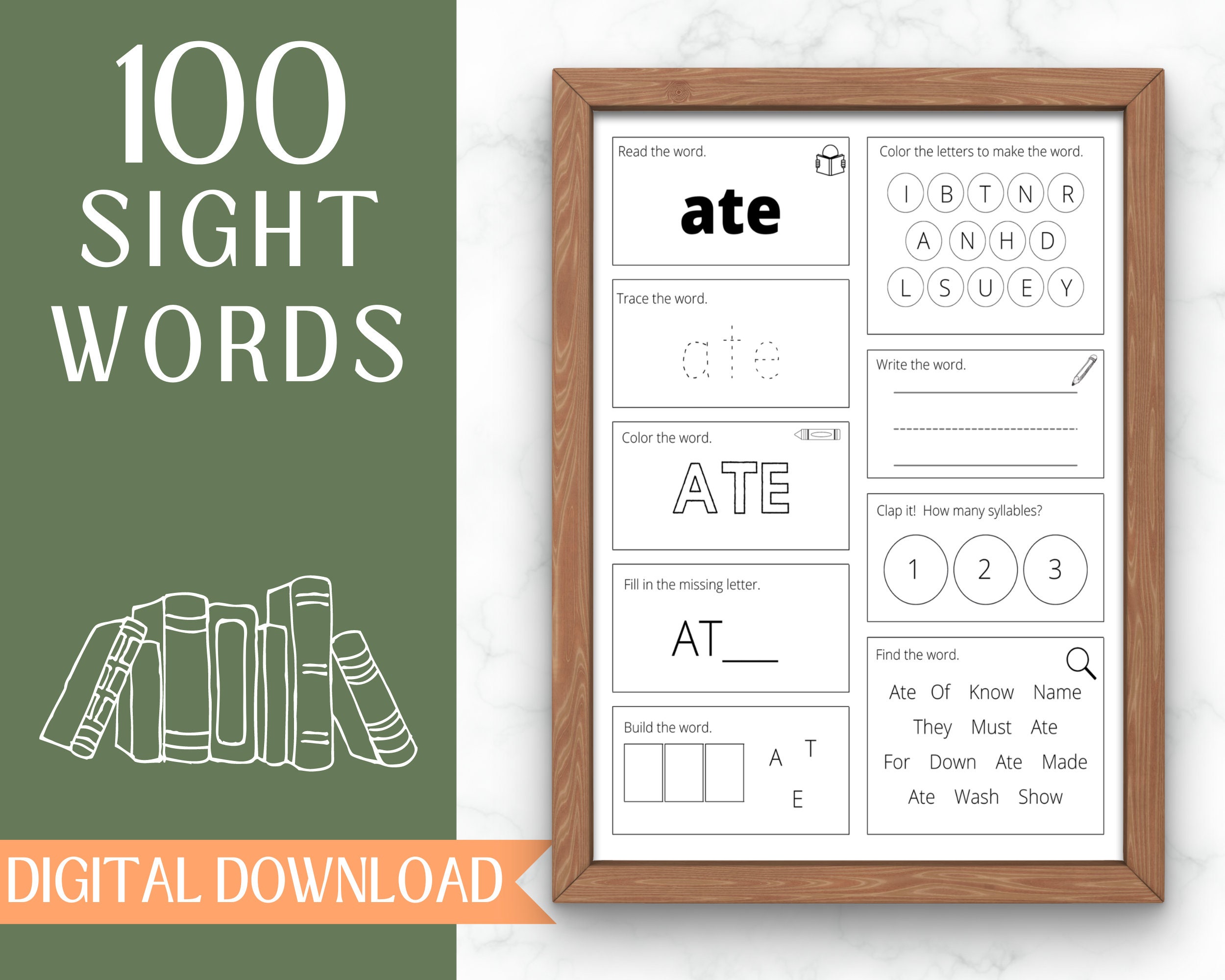 100 Printable Sight Words Kindergarten Worksheets Practice Spelling ...