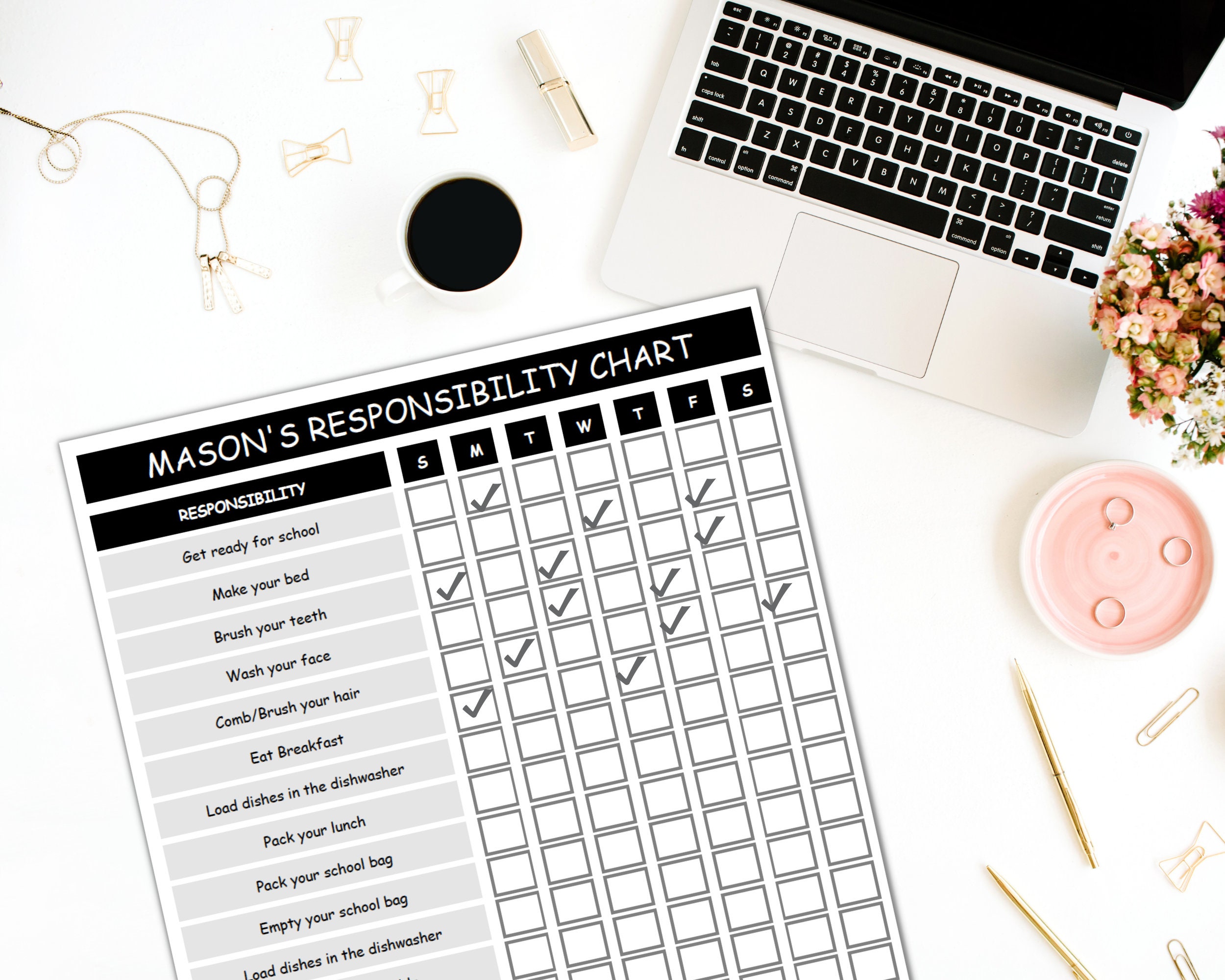 EDITABLE Chore Chart Kids Daily Checklist Editable Responsibility Chart ...