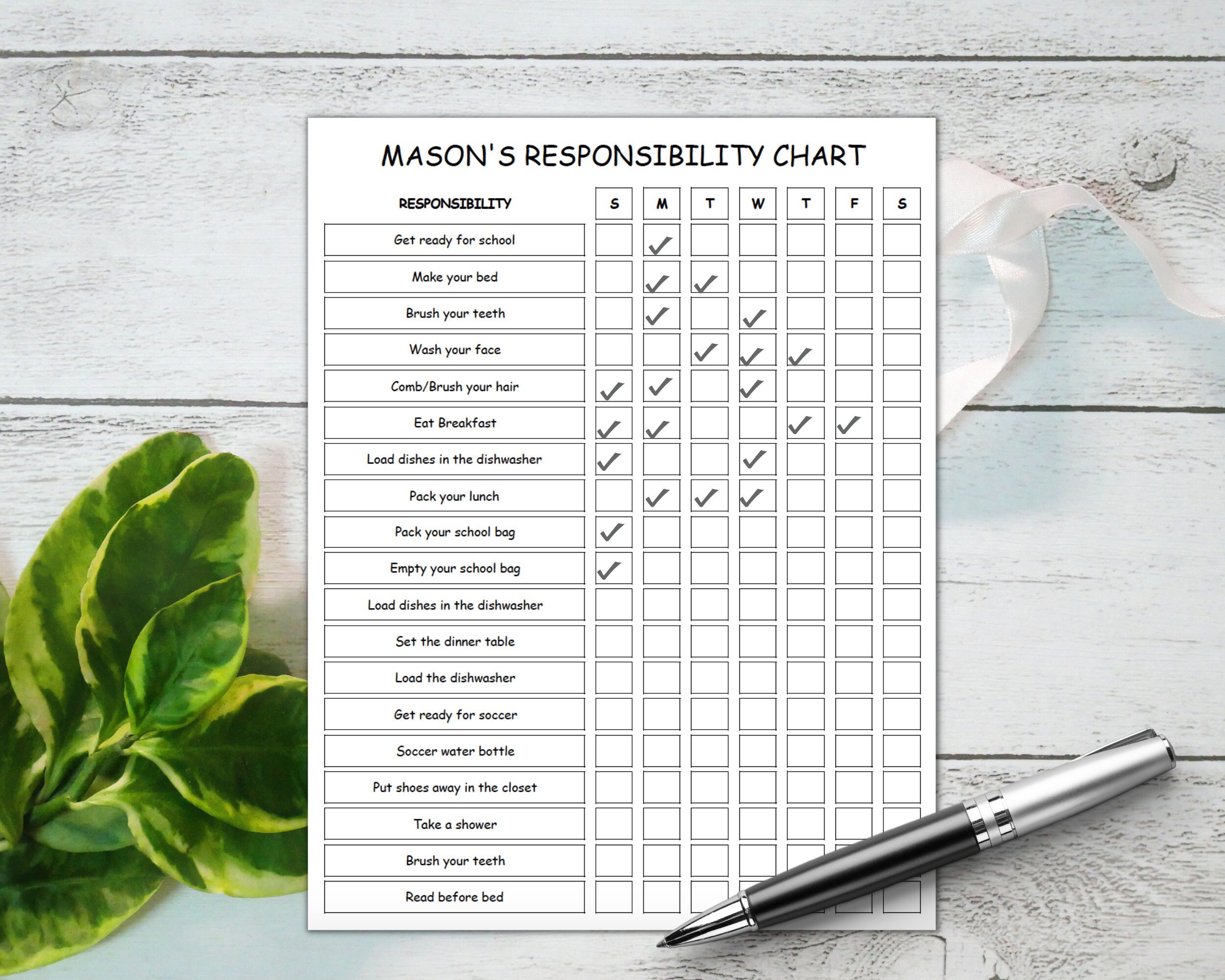 EDITABLE Child Responsibility Chart | Chore Chart | Kids Reward Planner ...