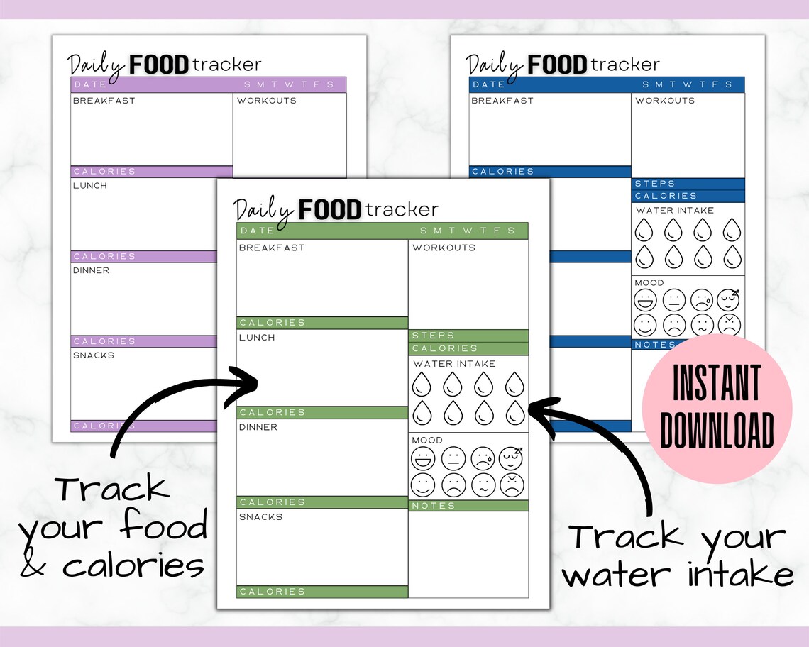 Mindful Eating Journal Printable Daily Food Diary Weight Loss Calorie ...