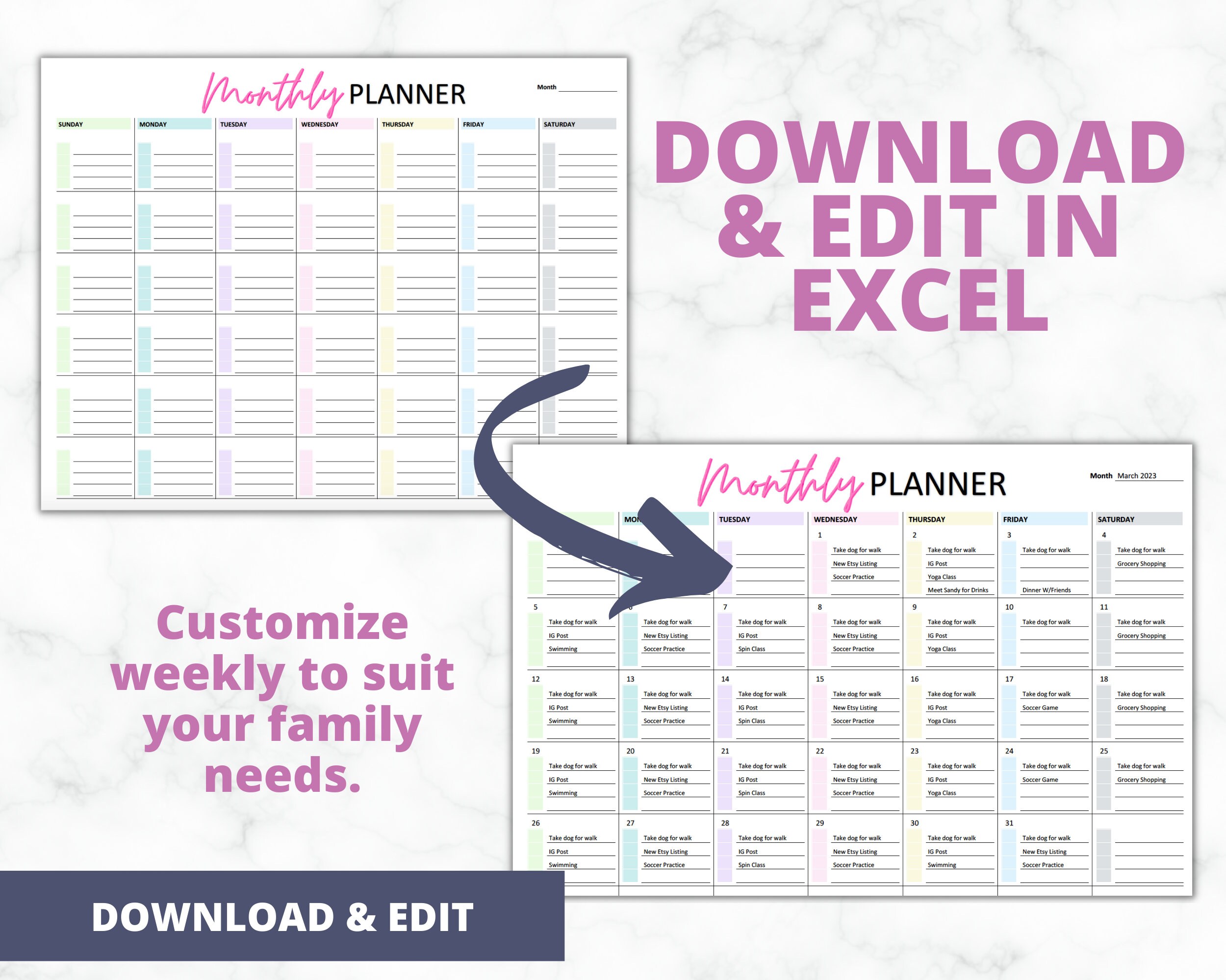 EDITABLE Daily Family Planner Schedule Hourly Planner Family Organizer ...
